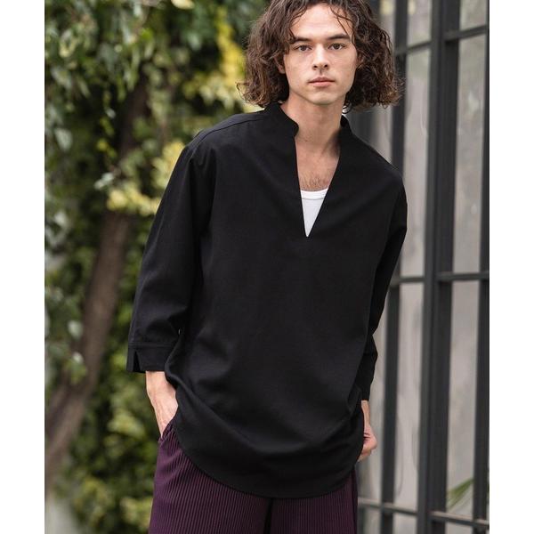 ZOZO問い合わせ番号:105230322ショップ:CAMBIO，カンビオブランド:CAMBIO，カンビオ商品名:ms6467-Drape 3-4 Sleeve Skipper pullover Shirts 七分袖プルオーバーシャツ(S6...