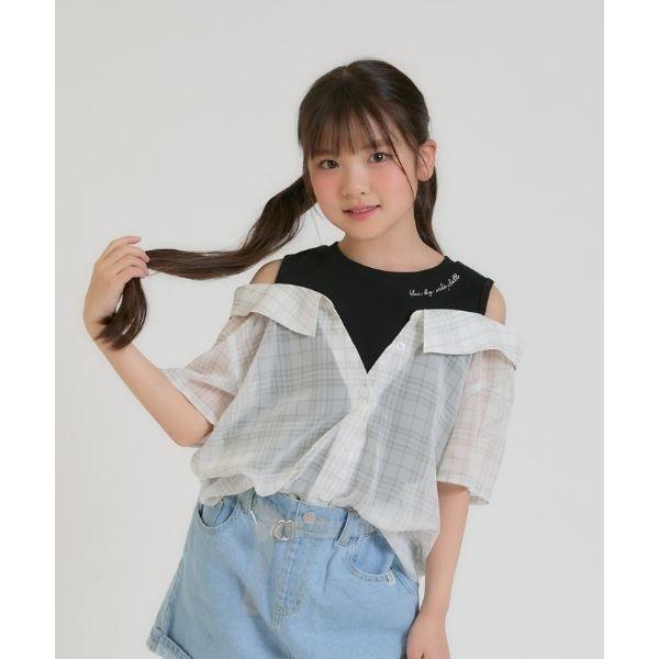 ZOZO問い合わせ番号:105269470ショップ:NARUMIYA ONLINE，ナルミヤ オンラインブランド:PINK-latte，ピンクラテ商品名:肩あきシアーチェックドッキングシャツカテゴリ:トップス>シャツ/ブラウスブランド...