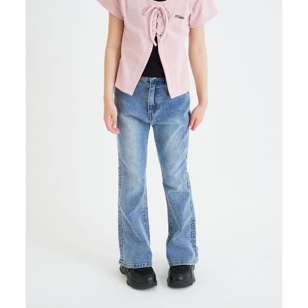 ZOZO問い合わせ番号:105269501ショップ:NARUMIYA ONLINE，ナルミヤ オンラインブランド:PINK-latte，ピンクラテ商品名:フレアデニムロングパンツカテゴリ:パンツ>その他パンツブランド品番:676210...