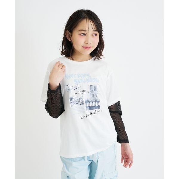 『セール実施中』ZOZO問い合わせ番号:105269502ショップ:NARUMIYA ONLINE，ナルミヤ オンラインブランド:PINK-latte，ピンクラテ商品名:メッシュ袖切替ドッキングビッグTシャツカテゴリ:トップス>Tシャ...