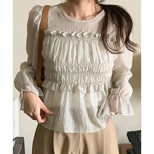 『タイムセール実施中』ZOZO問い合わせ番号:105270366ショップ:Ulysses，ユリシスブランド:Girly Doll，ガーリードール商品名:シアーフリルギャザーブラウスカテゴリ:トップス>シャツ/ブラウスブランド品番:DS...