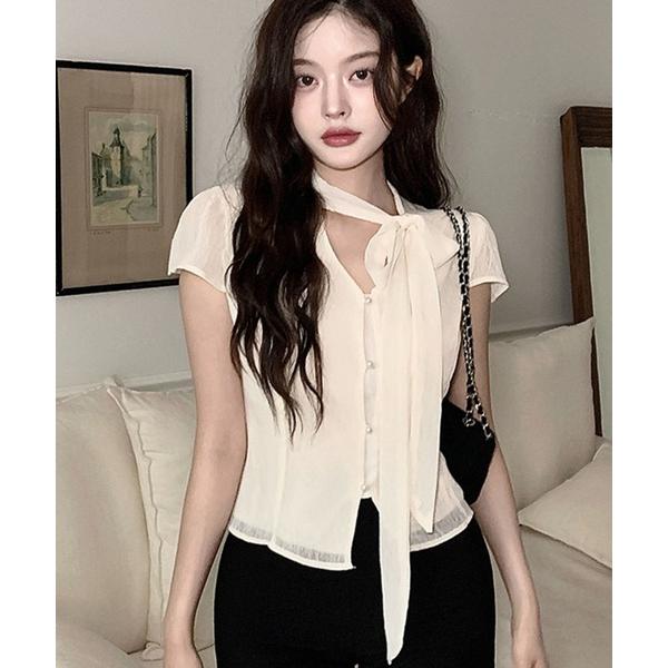 『タイムセール実施中』ZOZO問い合わせ番号:105270368ショップ:Ulysses，ユリシスブランド:Girly Doll，ガーリードール商品名:シアーパフリボンタイブラウスカテゴリ:トップス>シャツ/ブラウスブランド品番:DS...