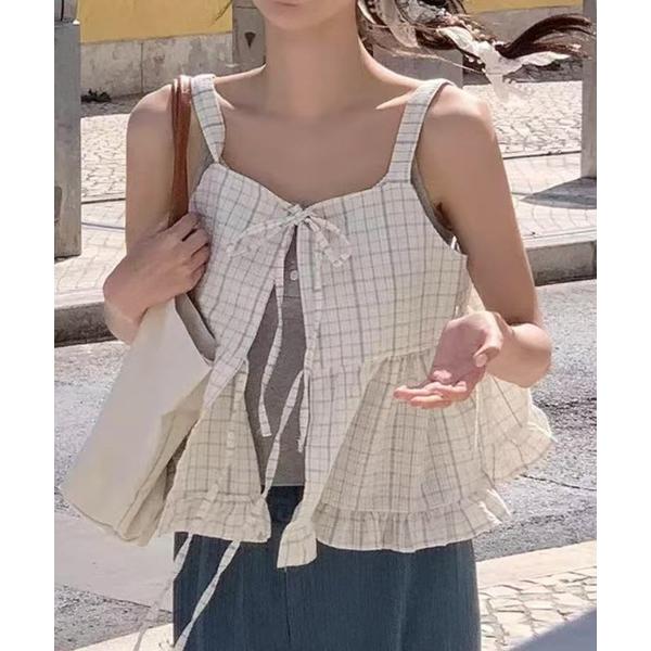 『タイムセール実施中』ZOZO問い合わせ番号:105270370ショップ:Ulysses，ユリシスブランド:Girly Doll，ガーリードール商品名:チェックギャザーフリルキャミトップスカテゴリ:トップス>キャミソールブランド品番:...