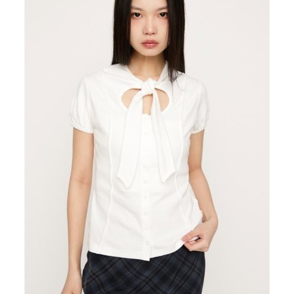 ZOZO問い合わせ番号:105270645ショップ:SLY，スライブランド:SLY，スライ商品名:FRONT BUTTON TIE TOPS フロントボタンタイトップス 春服カテゴリ:トップス>Tシャツ/カットソーブランド品番:030...