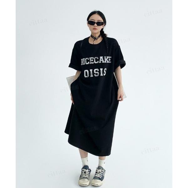 ZOZO問い合わせ番号:105270685ショップ:Dalfwin，ダールフィンブランド:Dalfwin，ダールフィン商品名:韓国ファッション RICECAKEかすれロゴロング丈半袖Tシャツワンピースカテゴリ:ワンピース/ドレス>ワン...