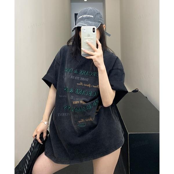 ZOZO問い合わせ番号:105270748ショップ:Dalfwin，ダールフィンブランド:Dalfwin，ダールフィン商品名:韓国ファッション RICECAKE刺繍ロゴヴィンテージ加工半袖Tシャツカテゴリ:トップス>Tシャツ/カットソ...