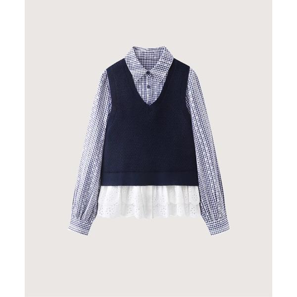 ZOZO問い合わせ番号:105271945ショップ:P L U M STORE，プラム ストアブランド:LA POMME petit，ラポミ・プチ商品名:Emboss Floral Frill Shirt Vest Set Upカテゴリ:ト...