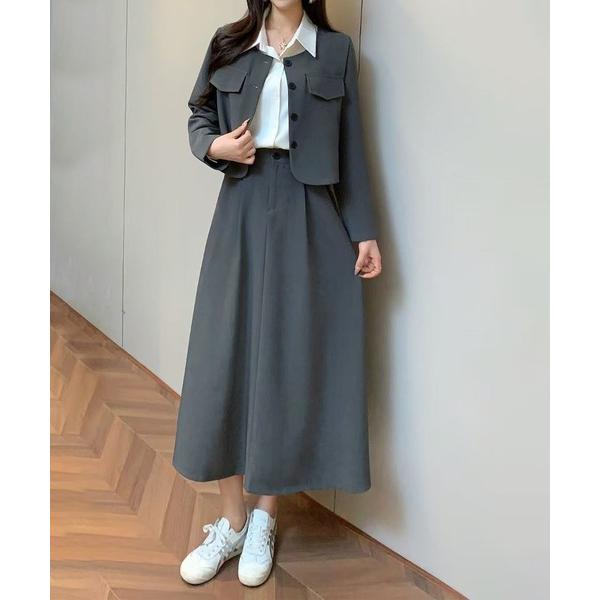 ZOZO問い合わせ番号:105294468ショップ:aimoha，アイモハブランド:aimoha，アイモハ商品名:ノーカラージャケット×フレアスカートセットアップカテゴリ:ジャケット/アウター>セットアップブランド品番:bfa829a...