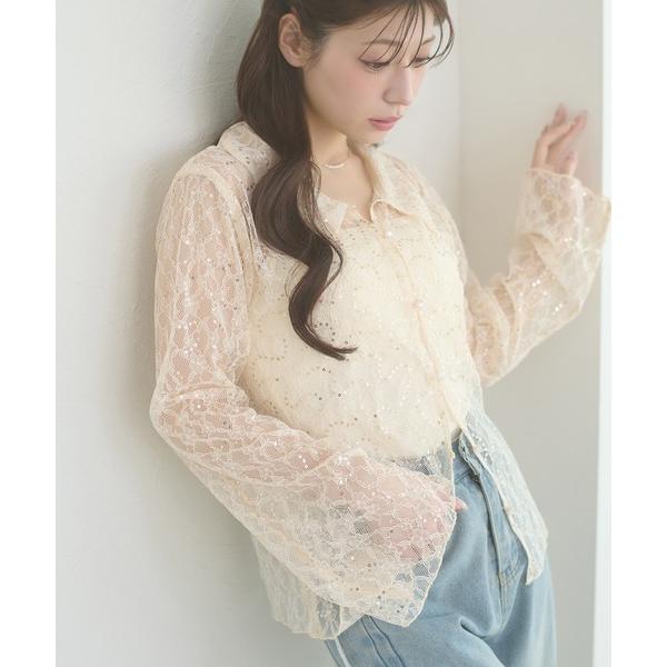 『タイムセール実施中』ZOZO問い合わせ番号:105311492ショップ:Ambre Neige，アンブルネージュブランド:Ambre Neige，アンブルネージュ商品名:sequins lace collar blouse / スパンコー...
