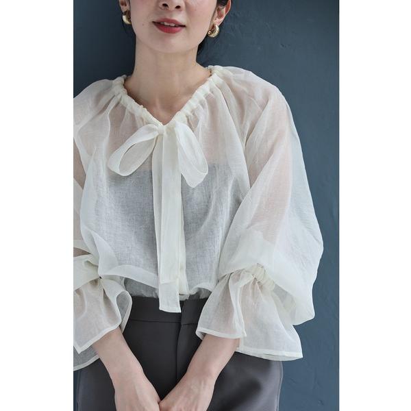 ZOZO問い合わせ番号:105313931ショップ:FRENCH PAVE，フレンチパヴェブランド:CAWAII，カワイイ商品名:重ねるだけ 二の腕カバー！ シアーポワン袖ブラウスカテゴリ:トップス>シャツ/ブラウスブランド品番:fz...
