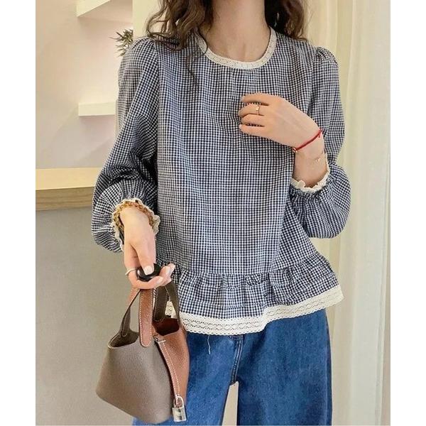 ZOZO問い合わせ番号:105314556ショップ:DOUBLE STEAL，ダブルスティールブランド:LUCPY，ラクピー，＆soiree，アンドソワレ商品名:ギンガムチェックレースペプラムブラウスカテゴリ:トップス>シャツ/ブラウ...