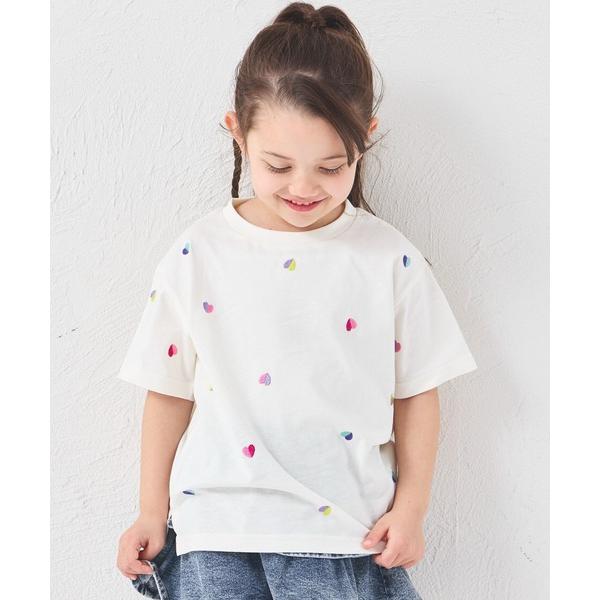 ZOZO問い合わせ番号:105315220ショップ:pairmanon，ペアマノンブランド:pairmanon，ペアマノン，coucou manon，ククゥ マノン商品名:【綿100%】ガールズ ハート刺繍 総柄 半袖Tシャツカテゴリ:トッ...