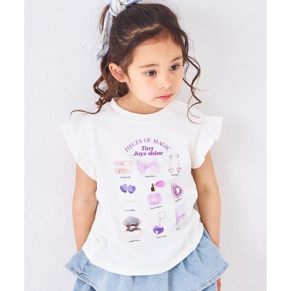 ZOZO問い合わせ番号:105315233ショップ:pairmanon，ペアマノンブランド:pairmanon，ペアマノン，coucou manon，ククゥ マノン商品名:【綿100%】ガールズ 袖フリル アクセフォトプリント 半袖Tシャツ...