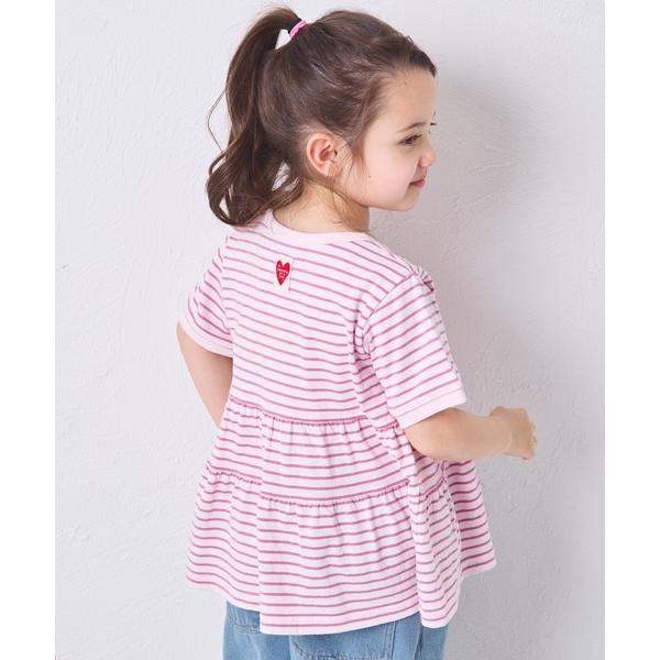 ZOZO問い合わせ番号:105315235ショップ:pairmanon，ペアマノンブランド:pairmanon，ペアマノン，coucou manon，ククゥ マノン商品名:【綿100%】ガールズ ハートタグ付き ボーダーティアード半袖Tシャ...