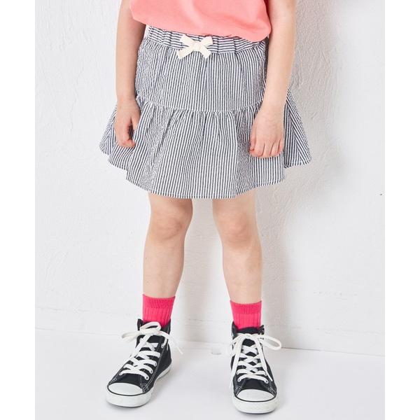 ZOZO問い合わせ番号:105315237ショップ:pairmanon，ペアマノンブランド:pairmanon，ペアマノン，coucou manon，ククゥ マノン商品名:ガールズ リボン サッカー ストライプ柄 フレアスカッツカテゴリ:パ...