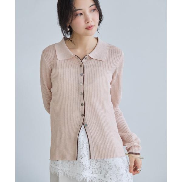 ZOZO問い合わせ番号:105315324ショップ:VIS，ビスブランド:VIS，ビス商品名:ポロ襟配色シアーリブカーディガン/イージーケアカテゴリ:トップス>カーディガン/ボレロブランド品番:2026-A-BVK16090素材:レー...