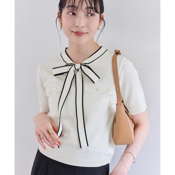 ZOZO問い合わせ番号:105315342ショップ:VIS，ビスブランド:VIS，ビス商品名:リボン付き半袖ニットプルオーバー/イージーケアカテゴリ:トップス>ニット/セーターブランド品番:2026-A-BVM36130素材:ポリエス...