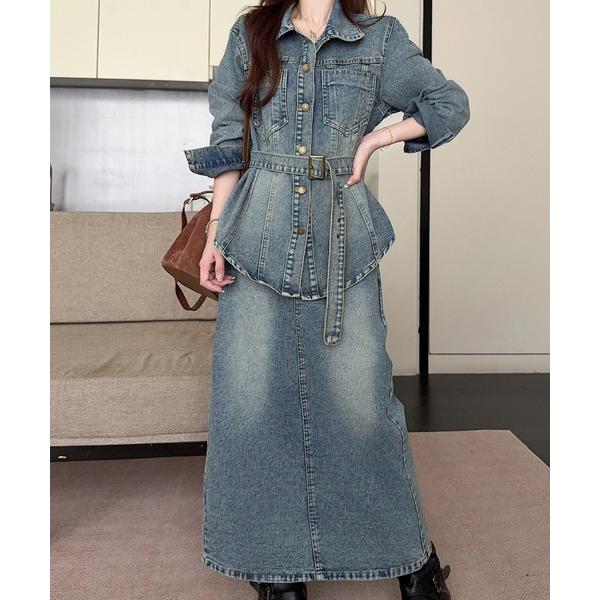 『タイムセール実施中』ZOZO問い合わせ番号:105315724ショップ:Doula Doula，ドゥーラドゥーラブランド:Doula Doula，ドゥーラドゥーラ商品名:【セットアップ】デニムベルト付きジャケット＆ロングスカート 上下２点...