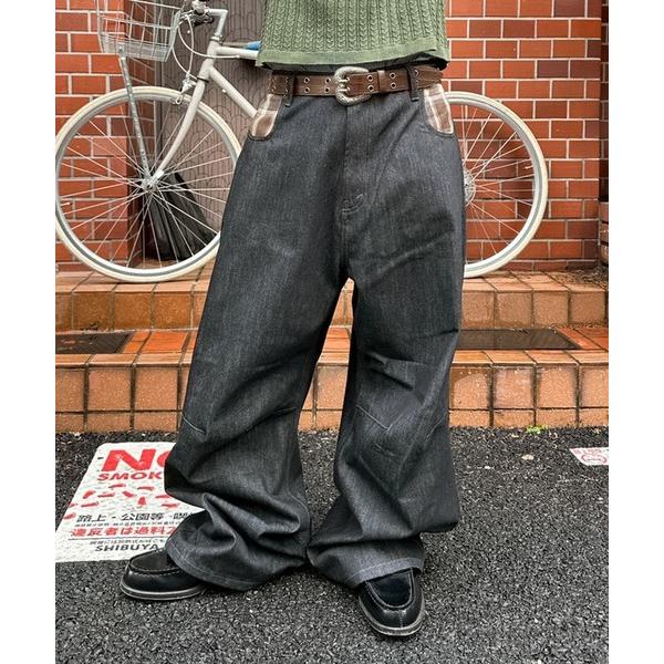 『タイムセール実施中』ZOZO問い合わせ番号:105325640ショップ:kutir，クティールブランド:kutir，クティール商品名:POCKET CHECK RIGID BUGGY DENIM／ポケットチェックデザインリジットバギーデニ...