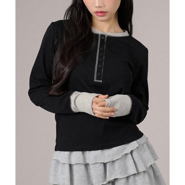 『セール実施中』ZOZO問い合わせ番号:105352316ショップ:apres jour mignon，アプレジュールミニョンブランド:apres jour mignon，アプレジュールミニョン商品名:配色ヘンリートップスカテゴリ:トップス...