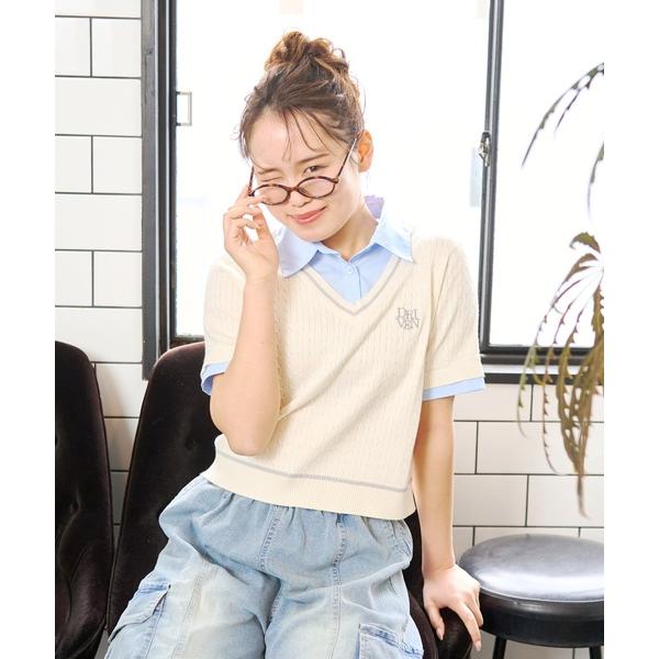 ZOZO問い合わせ番号:105388451ショップ:NARUMIYA ONLINE，ナルミヤ オンラインブランド:LOVETOXIC，ラブトキシック商品名:【洗える】フェイクレイヤード半袖ニットシャツカテゴリ:トップス>ベストブランド...