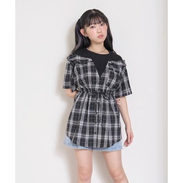 ZOZO問い合わせ番号:105388473ショップ:NARUMIYA ONLINE，ナルミヤ オンラインブランド:LOVETOXIC，ラブトキシック商品名:シャツドッキングプルチュニックワンピカテゴリ:ワンピース/ドレス>シャツワンピ...