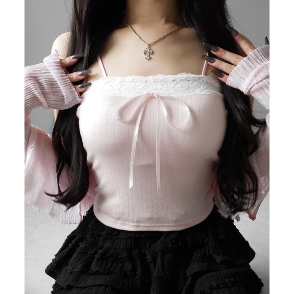 ZOZO問い合わせ番号:105426530ショップ:me+em select，ミームセレクトブランド:me+em select，ミームセレクト商品名:【 ３color 】フロントリボンレースショートキャミソール ／ front ribbon...