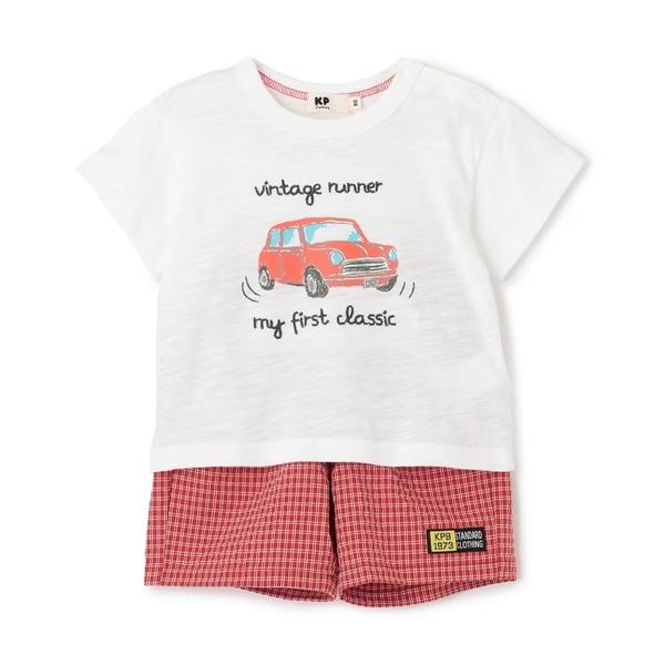 ZOZO問い合わせ番号:105462790ショップ:KP，ケーピーブランド:KP BOY，ケーピーボーイ商品名:車T×チェックハーフパンツ セットカテゴリ:トップス>Tシャツ/カットソーブランド品番:4561305素材:トップス：綿1...