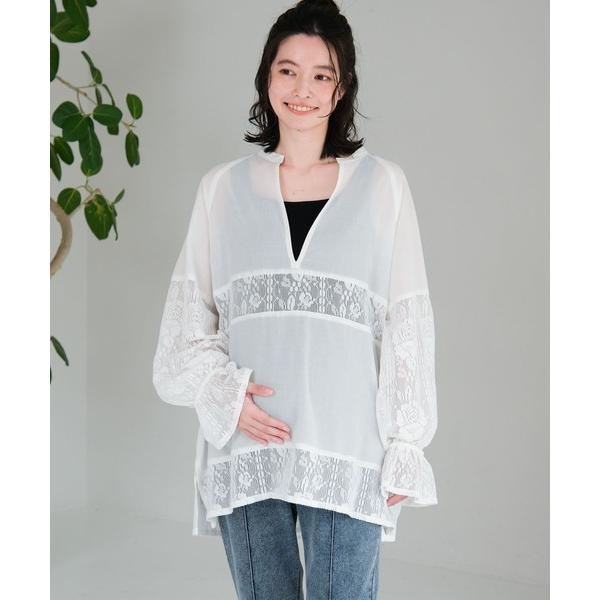 ZOZO問い合わせ番号:105462964ショップ:LEPSIM，レプシィムブランド:LEPSIM，レプシィム商品名:【産前・産後対応】マタニティ／切り替えレースチュニックブラウス　656072カテゴリ:ママ＆ベビー>マタニティウェア...