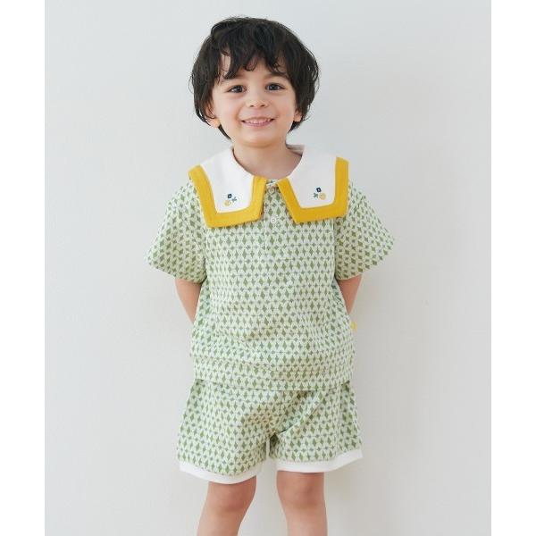 ZOZO問い合わせ番号:105464152ショップ:moimoln，モイモルンブランド:moimoln，モイモルン商品名:【セットアップ】セーラーカラーダイヤ柄半袖トップス＆パンツカテゴリ:ジャケット/アウター>セットアップブランド品...