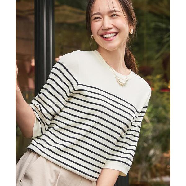 ZOZO問い合わせ番号:105464591ショップ:SHOO・LA・RUE，シューラルーブランド:SHOO・LA・RUE，シューラルー商品名:【毎日洗える/S-LL/ひんやり/UV】上半身すっきり 二の腕見せない5分袖ニットカテゴリ:トップ...
