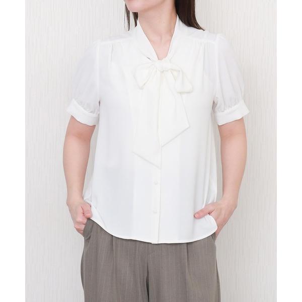 『タイムセール実施中』ZOZO問い合わせ番号:105465068ショップ:libelle more，リベル モアブランド:libelle more，リベル モア商品名:リボンギャザー半袖ブラウス《防汚加工／ラクケア》カテゴリ:トップス&gt...
