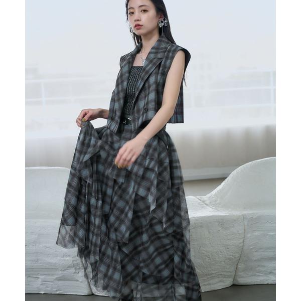 ZOZO問い合わせ番号:105465992ショップ:HARE，ハレブランド:HARE，ハレ商品名:2Pシアーチェックベスト＊ティアードスカート(HARE)カテゴリ:ジャケット/アウター>セットアップブランド品番:661620素材:ベス...