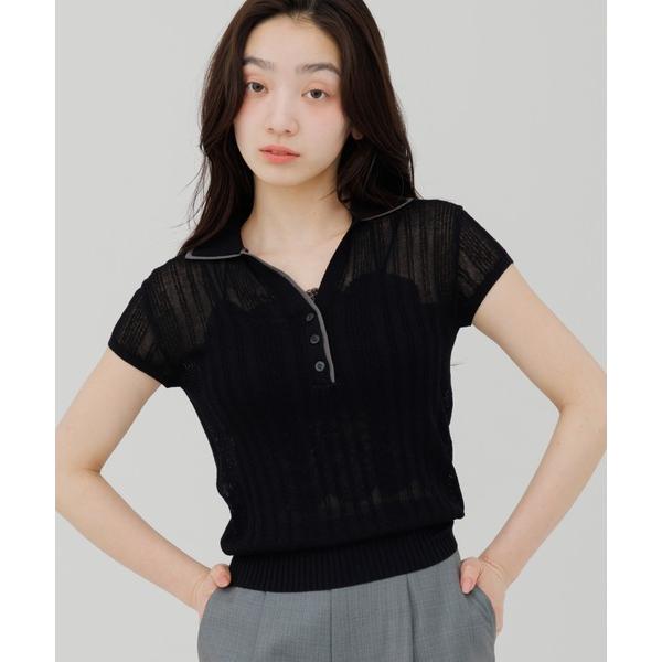 ZOZO問い合わせ番号:105467003ショップ:SENEE，セニーブランド:SENEE，セニー商品名:double collar sheer polo knit（ダブルカラーシアーポロニット）カテゴリ:トップス>ニット/セーターブ...