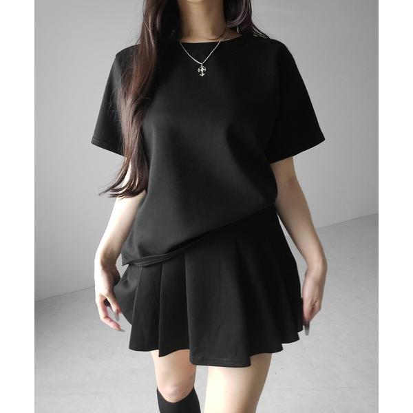 ZOZO問い合わせ番号:105467343ショップ:me+em select，ミームセレクトブランド:me+em select，ミームセレクト商品名:【 セットアップ 】オーバーサイズ半袖Ｔシャツ＋プリーツミニスカート SET ／( SET...