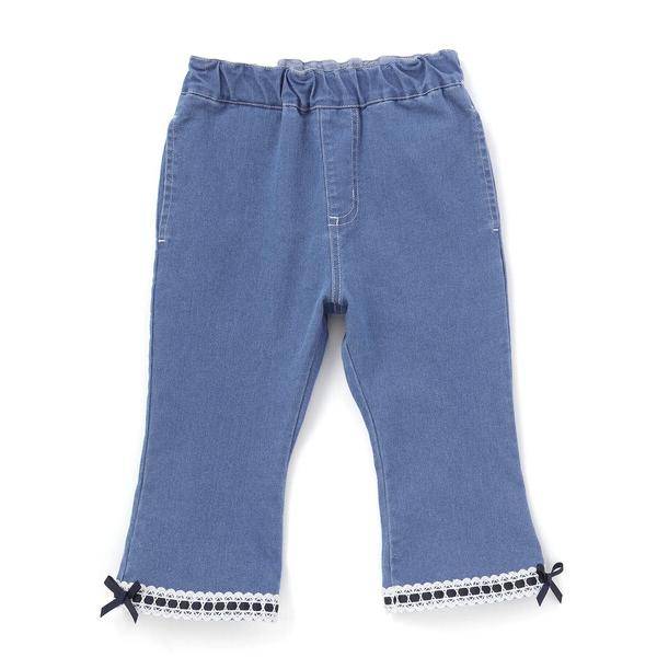ZOZO問い合わせ番号:105504568ショップ:BEBE ONLINE STORE，ベベ オンラインストアブランド:SLAP SLIP，スラップスリップ商品名:裾レースウエストフリル7分丈デニムニットパンツ(80~130cm)カテゴリ:...