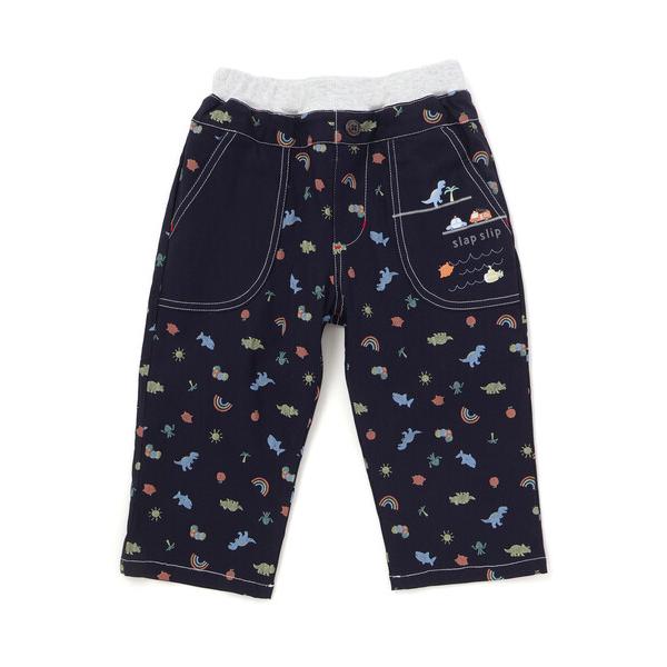 『タイムセール実施中』ZOZO問い合わせ番号:105504569ショップ:BEBE ONLINE STORE，ベベ オンラインストアブランド:SLAP SLIP，スラップスリップ商品名:恐竜海の生き物総柄7分丈パンツ(80~130cm)カテ...