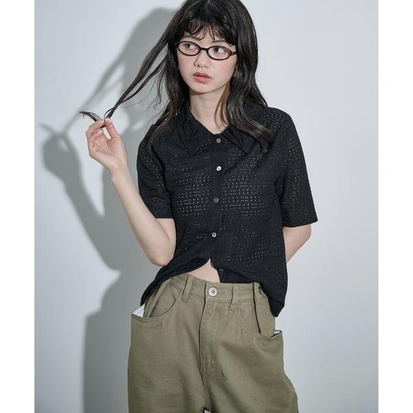 『タイムセール実施中』ZOZO問い合わせ番号:105506090ショップ:Auntie Rosa，アンティローザブランド:THE YOn，ザヨン商品名:タックカラー針抜きジャガードハーフスリーブシャツカテゴリ:トップス>シャツ/ブラウ...