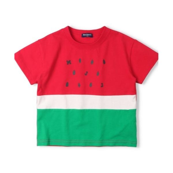 ZOZO問い合わせ番号:105507468ショップ:こどもの森e-shop，コドモノモリイーショップブランド:moujonjon，ムージョンジョン商品名:スイカ・キウイ切替半袖Tシャツカテゴリ:トップス>Tシャツ/カットソーブランド品...