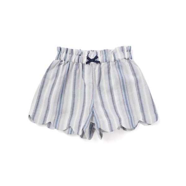 ※このアイテムは返品・交換対象外商品です。ZOZO問い合わせ番号:105545635ショップ:BEBE ONLINE STORE，ベベ オンラインストアブランド:BeBe，ベベ商品名:【お揃い】リネン調マルチストライプスカラップキュロットパ...