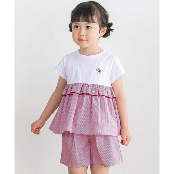 ZOZO問い合わせ番号:105545645ショップ:BEBE ONLINE STORE，ベベ オンラインストアブランド:BeBe Petits Pois Vert，ベベプチポワヴェール商品名:【店舗限定】ストライプ切り替えトップス＋ショート...