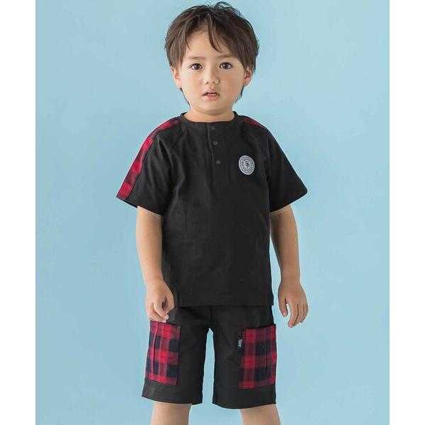 ZOZO問い合わせ番号:105545646ショップ:BEBE ONLINE STORE，ベベ オンラインストアブランド:BeBe Petits Pois Vert，ベベプチポワヴェール商品名:【店舗限定】チェック切り替えトップス＋ショートパ...