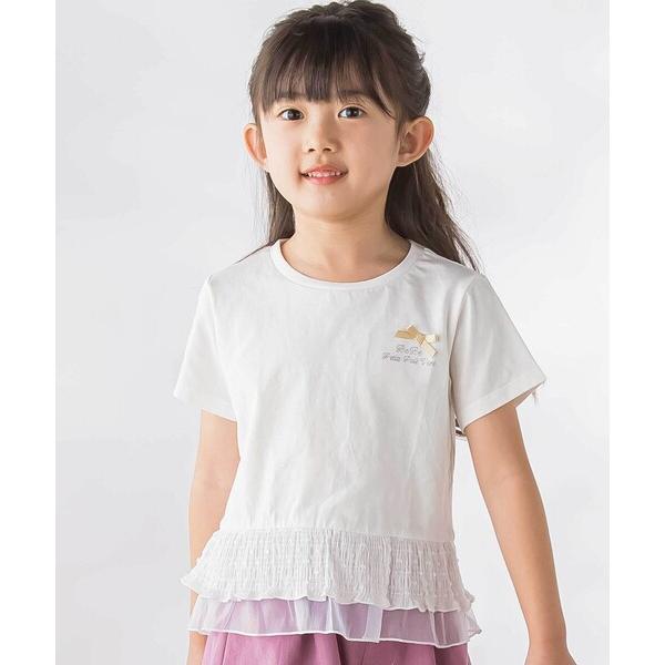 ZOZO問い合わせ番号:105545649ショップ:BEBE ONLINE STORE，ベベ オンラインストアブランド:BeBe Petits Pois Vert，ベベプチポワヴェール商品名:【店舗限定】切り替え天竺フリル半袖Tシャツカテゴ...