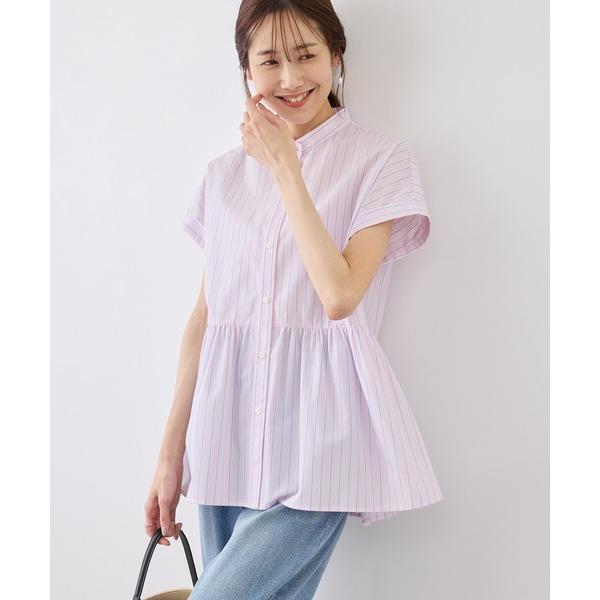 ZOZO問い合わせ番号:105546883ショップ:ROPE' PICNIC，ロぺピクニックブランド:ROPE' PICNIC，ロペピクニック商品名:バンドカラーフレンチペプラムシャツ/UVカット・防シワカテゴリ:トップス>シャツ/ブ...