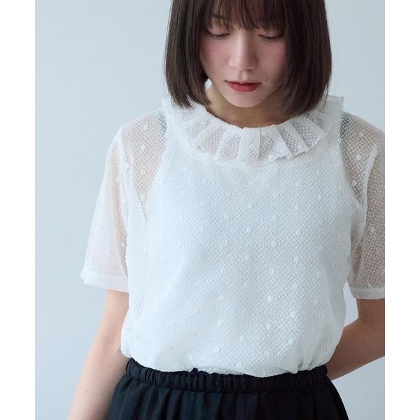 ZOZO問い合わせ番号:105547105ショップ:bulle de savon，ビュルデサボンブランド:bulle de savon，ビュルデサボン商品名:ナイロン/コットン ラッセルドット タック衿半袖プルオーバーカテゴリ:トップス&g...
