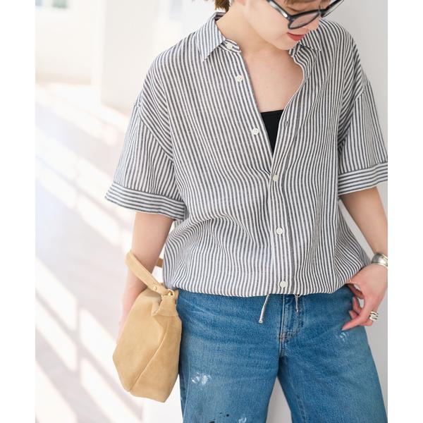 ZOZO問い合わせ番号:105550559ショップ:Spick &amp; Span，スピック アンド スパンブランド:Spick &amp; Span，スピックアンドスパン商品名:リネンブレンドハーフスリーブヘムギャザーシャツカテゴリ:ト...