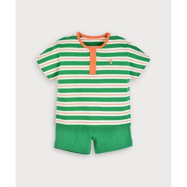 ZOZO問い合わせ番号:105589901ショップ:moimoln，モイモルンブランド:moimoln，モイモルン商品名:【セットアップ】カラフルボーダー半袖ヘンリーネックTシャツ＆ショートパンツカテゴリ:ジャケット/アウター>セット...