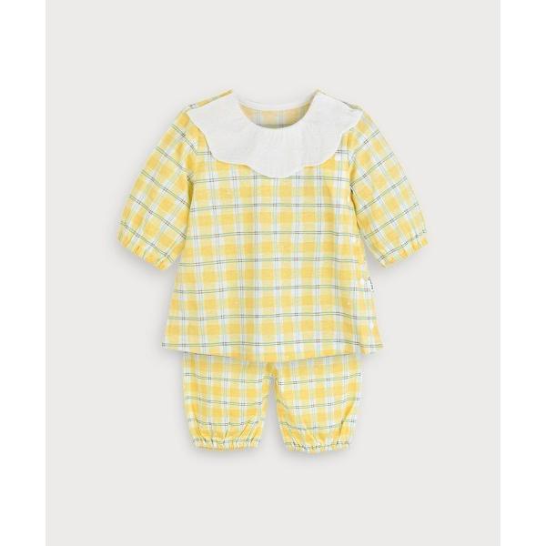 ZOZO問い合わせ番号:105589916ショップ:moimoln，モイモルンブランド:moimoln，モイモルン商品名:【ルームウェア】イエローチェック襟付き分丈袖トップス＆パンツカテゴリ:ルームウェア>ルームウェア/パジャマブラン...
