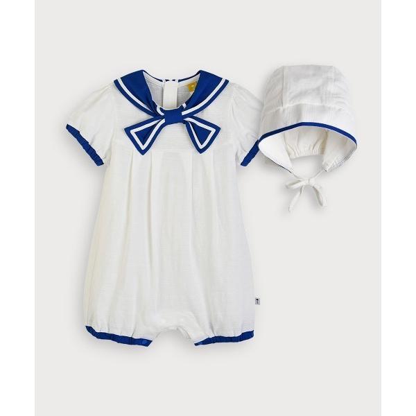 『セール実施中』※このアイテムは返品・交換対象外商品です。ZOZO問い合わせ番号:105589983ショップ:moimoln，モイモルンブランド:moimoln，モイモルン商品名:「2点セット」サマーマリンリボン半袖カバーオール＆帽子カテゴ...