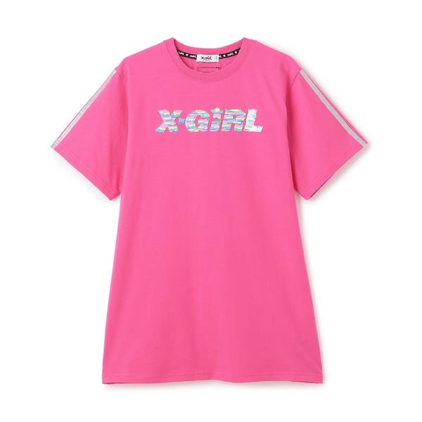 ZOZO問い合わせ番号:105663928ショップ:X-girl Stages，エックスガール ステージスブランド:X-girl Stages，エックスガールステージス商品名:スパンコール刺しゅう 半袖Tワンピースカテゴリ:ワンピース/ドレ...